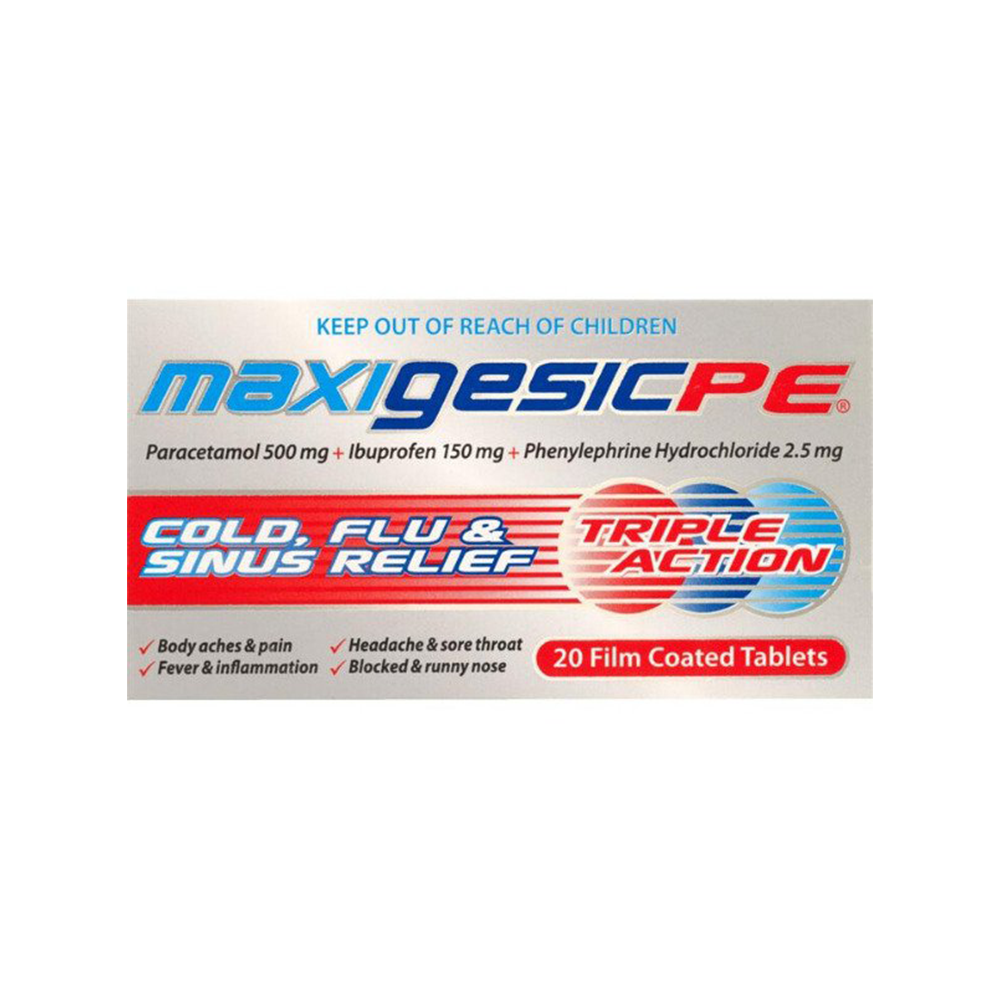 Maxigesic PE Cold, Flu & Sinus Relief Tablets 20 tablets – Chemist Plus